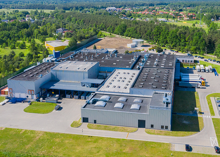 Aerial drone view on distribution center. Logistic and transport ...